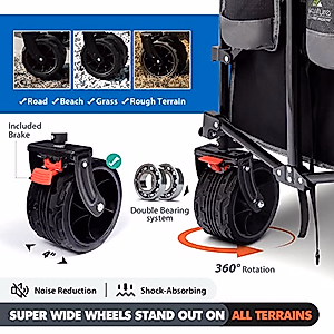 Hikenture Collapsible Wagon with Big Wheels, Enlarged Capacity Beach Wagon for Sand, Heavy Duty Folding Wagon Cart with 2 Drink Holders, Portable Utility Foldable Garden Cart for Outdoor, Camping