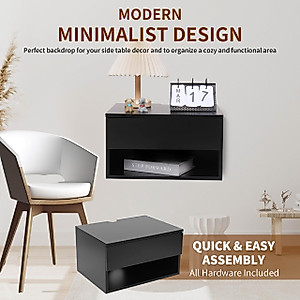 Wall Mounted Floating Night Stand - Wall Mounted Floating Nightstand with Drawer for Dorm & Bedroom, Cute Natural Wood Bedside Shelf & Desk, Storage Table with Soft Close Rails, Shelve for Decor