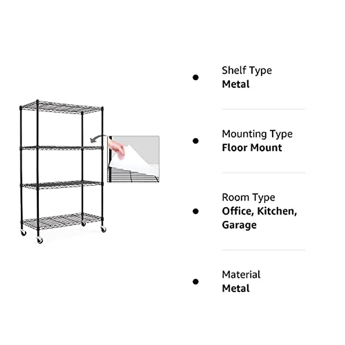 Catalina Creations EFINE 4-Shelf Shelving Units and Storage on Wheels, NSF Certified, Adjustable Carbon Steel Wire Shelving Unit Rack for Garage, Kitchen, Office, Black (50H X 30W X 14D)