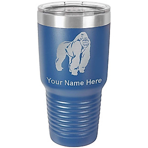 LaserGram 30oz Vacuum Insulated Tumbler Mug, Gorilla, Personalized Engraving Included (Dark Blue)