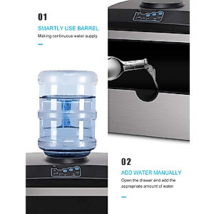 2 in 1 Ice Maker Countertop, 48LBS/24H Automatic Ice Stainless Steel Machine with Water Dispenser, ready in 8 Minutes, with Ice Scoop and 2.6 lb Ice Storage