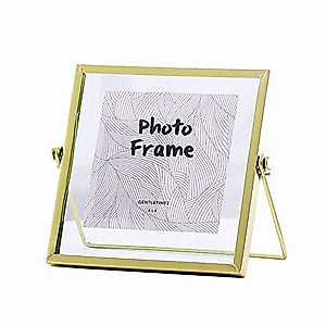 Leoyoubei Gold Floating Glass Frame,Hand-Made,Vintage Style and Real Glass Photo Frame Collection Metal Geometric Picture Frame,Double Glass,Metal Floating Desk Frame 4x4,Can Also Put 5X5 Photo