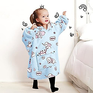 KFUBUO Wearable Blanket Hoodie for Kids Toddlers Sherpa Blanket Sweatshirt With Pocket Cute Hoodies 2-6 Year Old Girl Boy Birthday Gifts Elephant