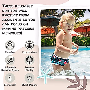 Reusable Swim Diapers for Babies, Infants & Toddlers - Adjustable Girls Swimming Diaper 0-2 Years, Eco-Friendly Washable with Snaps – Flamingo – 1 Pack by Will & Fox