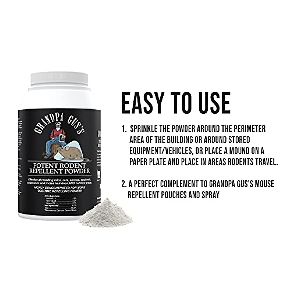 Grandpa Gus's Potent Rodent Repellent Powder Concentrate, Deters Rodents/Mice/Rats from Farm/Home/Garden/RV/Boat/Car/Garage & Chewing on Wires, 24 oz