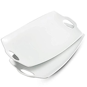 Serving Tray with Handle Exrta Large Porcelain Serving Platter Perfet for Display 16-Inch White