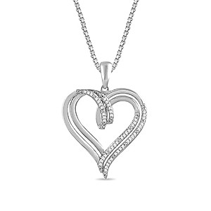 Amazon Essentials womens Sterling Silver Diamond Double Heart Pendant Necklace (1/10 cttw),18", (previously Amazon Collection)