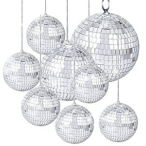 8 Pieces Mirror Disco Ball Glass Mirror Reflective Silver Ball Decorations Hanging Disco for Disco Theme Party Decorations Disco Stage Club School Home Decor