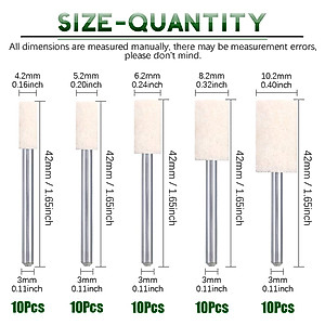 Keadic 100pcs Multifunctional Wool Felt Polishing Bits Mandrel Mounted Grinding Buffing Accessories Attachment Set - 1/8 Inch Shank