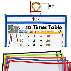 MerceHygea Heavy Duty Dry Erase Ticket Holder Pockets Reusable Paper Sleeves Sheet Protectors for Classroom Home Office,3 Dry Erase Markers Included,10x13 Inch,Pack of 5