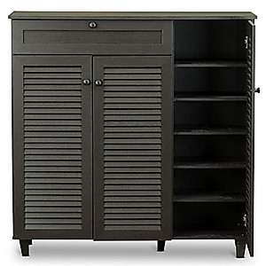 BOWERY HILL Contemporary 3 Door Shoe Cabinet in Dark Brown