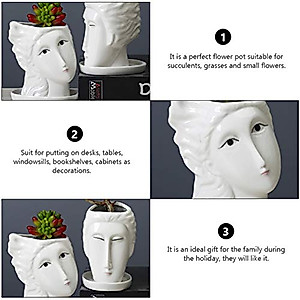Cabilock Human Sculpture Planter Goddess Bonsai Planter Face Flower Pot Head Planter Pot Ceramic Succulent Planter Bonsai Pot Face Vase for Home Garden Decoration Portrait Vase Human Statue Planter