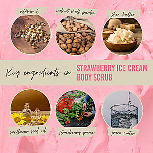 Essentially KateS Strawberry Ice Cream Body Scrub 10 oz - Pack of 1, Natural Strawberry Formula - Deliciously Fragrant, Refreshing, and Skin-Polishing Care - The Best Mother's Day Gift