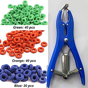 RANCH CHOICE Castration Bander Castration Tool (with 100pcs Bands, Blue Orange and Green Color)