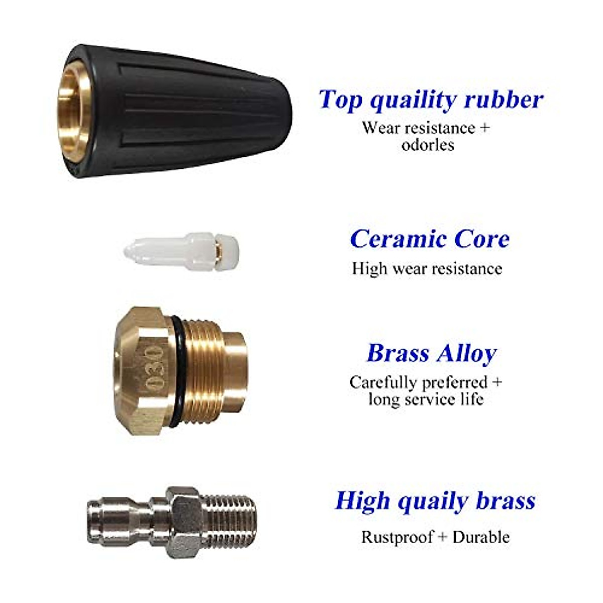Xiny Tool Rotating Turbo Nozzle, 1/4 Inch Rotating Turbo Nozzle for Pressure Washer with 5 Nozzle Tips, Orifice 3.0, 4000 PSI