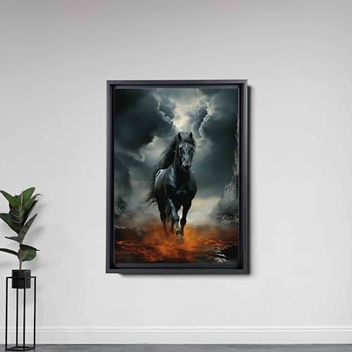 Majestic Black Stallion Galloping In The Clouds, Black Horse On Salt Flats, Canvas Print, Black Horse Print, Black Horse Wall Art, Canvas Prints, Wall Decor