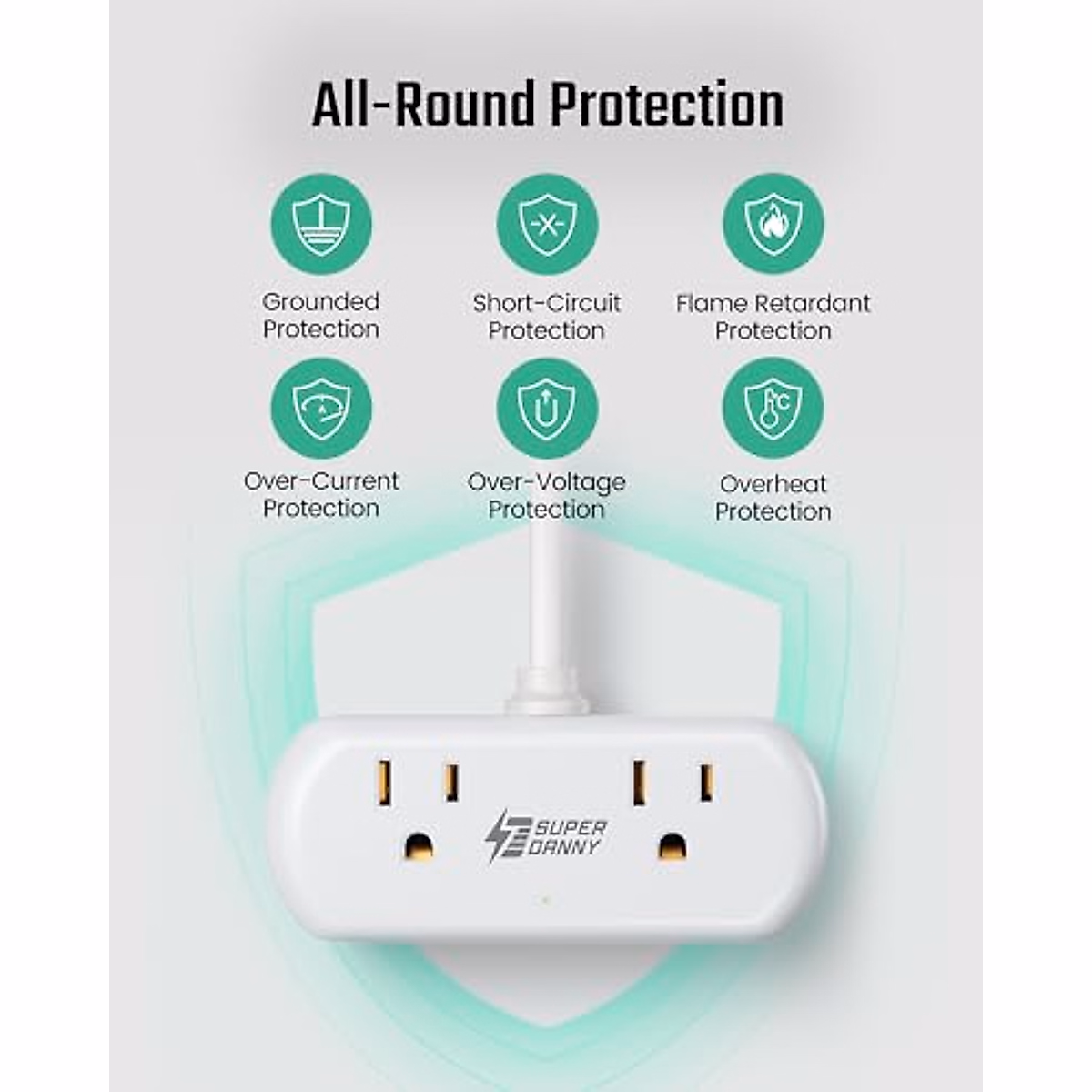 Power Strip with USB, SUPERDANNY Mini Surge Protector with 2 Wide-Spaced Outlets, 3 USB-A 1 USB-C, 5 Ft Extension Cord, Flat Plug, Compact Size Desktop Charging Station Travel, Home, Office, White