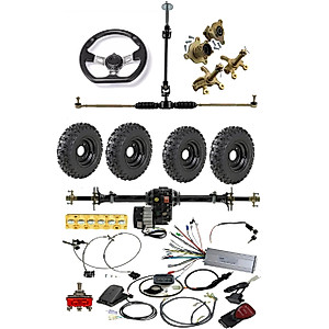 YC Yier 34" Go Kart Rear Axle Kit & 48V 1000W Electric Brushless Motor Controller Differential &4.10-6" Wheels Tires + Front Steering Shaft for ATV Quad Buggy 4 Wheelers Dolly Cart Trike Tricycle