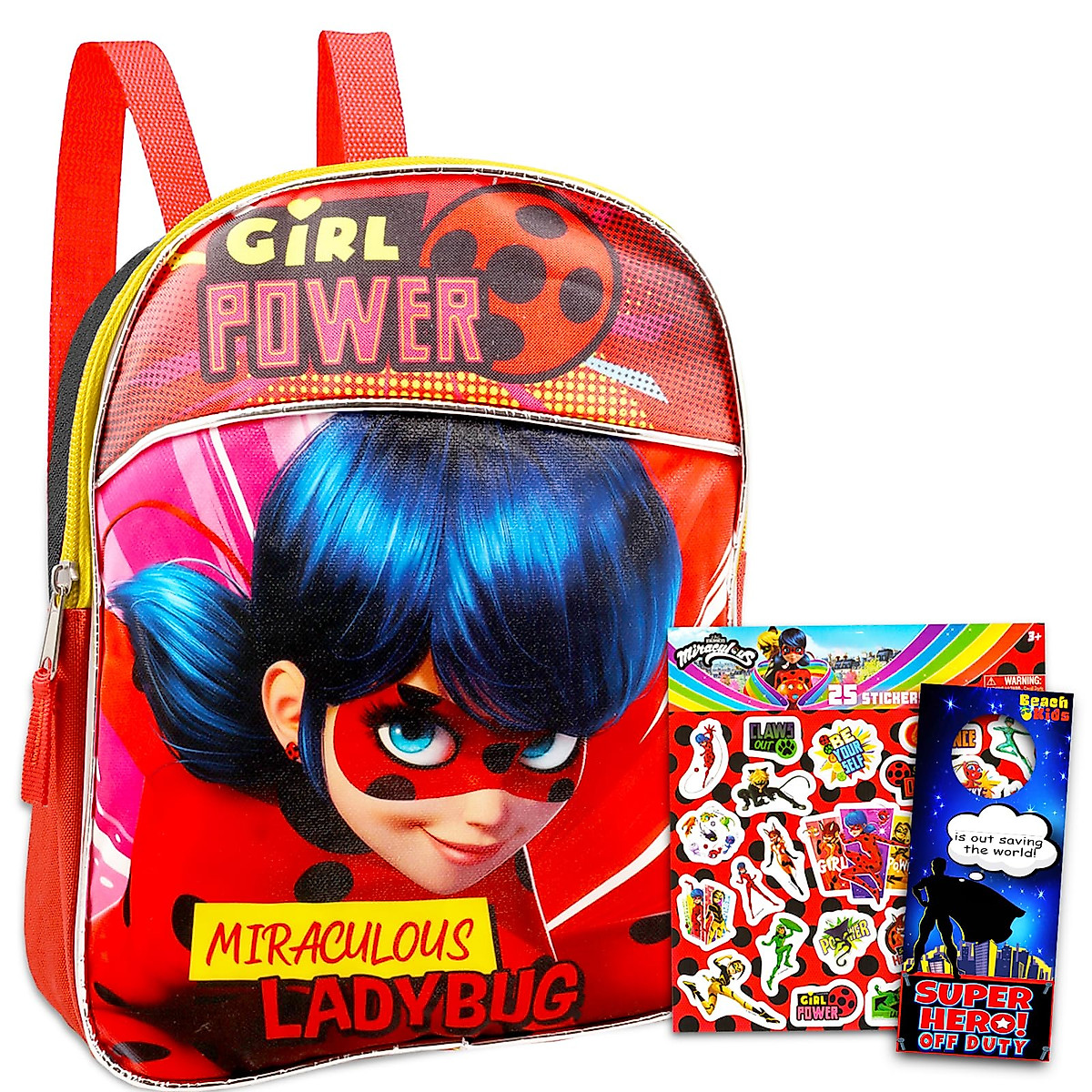 Zagtoon Miraculous Ladybug Backpack Set - Bundle with 11 inch Stickers and More (Miraculous School Supplies) for Girls