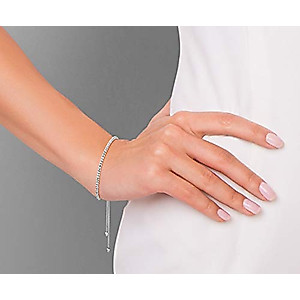 Miabella 925 Sterling Silver or 18Kt Gold Over Silver Diamond-Cut Adjustable Bolo 2.5mm Bead Bracelet for Women, Handmade Italian Beaded Ball Chain Bracelet (sterling silver)