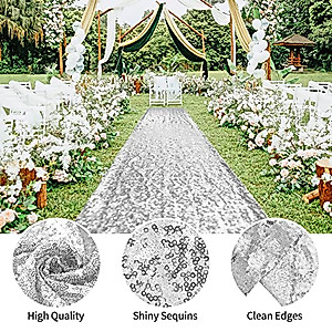 Hahuho Silver Carpet Runner for Party 2ft x 15ft Glitter Aisle Runner for Wedding Ceremony, Birthday, Banquet Decorations（2ft x 15ft, Silver）
