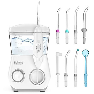 Water Flosser Teeth Cleaning - Countertop Oral Irrigator Teeth Cleaner for Braces & Bridges with 10 Adjustable Water Jet Pressures - 8 Multifunctional Tips, 600ml Capacity