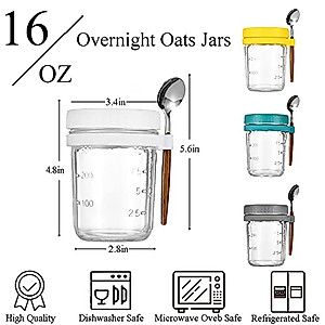 yesme Mason Jars for Overnight Oats, Overnight Oats Containers With Lids, 16oz Overnight Oats Container, Overnight Oats Jars With Lid Glass Dishwasher Safe Oatmeal Container Meal Prep Jars Set of 2