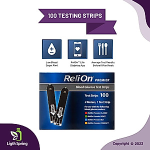 ReliOn Premier Blood Glucose Test Strips - Blood Glucose Test Strips - Test Strips for Diabetes - Blood Sugar Test Strips Diabetic Test Strips - Reli On Premier Test Strips 100 Count+Better L&S Guide
