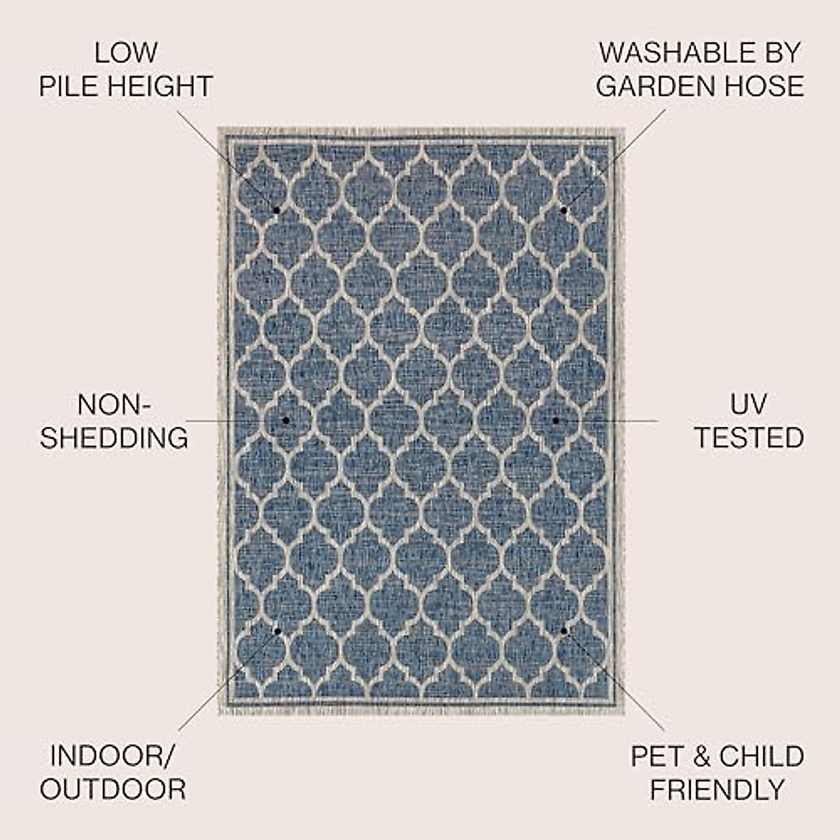 JONATHAN Y SMB109D-9 Trebol Moroccan Trellis Textured Weave Indoor Outdoor Area Rug Bohemian Modern Easy Cleaning Bedroom Kitchen Backyard Patio Non Shedding, 9 X 12, Navy/Gray (JSMB109-D9)