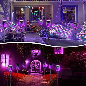 EOYIZW Solar Lights Outdoor- 99LED Purple Solar Lights for Halloween Decorations Outside Lights, Solar Torch Light Landscape Decoration Solar Garden Lights for Yard Patio Garden