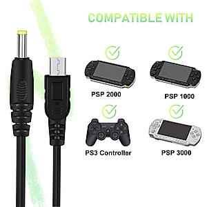 PSP Charger Bundle, 1 Pack Charger and 2 Pack Charging Cable Compatible with Sony PSP-110 PSP-1001 PSP 1000 / PSP Slim & Lite 2000 / PSP 3000 Replacement