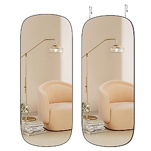 SONGMICS Full Length Wall Mirror, Over The Door Mirror, 47.2" x 18.5" Arched Hanging Mirror, Frameless Glass Mirror Decor, for Bedroom Living Room Dressing Room, Black ULFM010B01