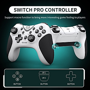 Upgraded Switch Pro Controller, Wireless Switch Controller for Switch/Lite/OLED, Pro Controller Switch Support Macro/Turbo/Wake-up Function, Switch Wireless Controller with Non-slip Grips (White and Black)