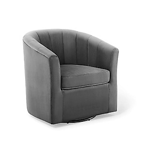 Modway Prospect Channel Tufted Performance Velvet Swivel Armchair in Charcoal