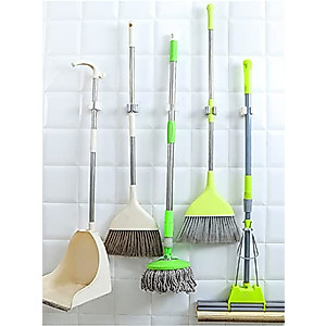 ZRFAMILY 4 Pack No Hole Hanging mop Rack, Bathroom mop Hook, Bathroom Hook, Broom Rack, Card Holder, mop Clip