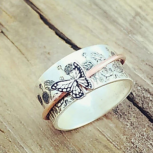 Personalized Retro Inspiration Butterfly Meditation Alloy Ring Butterfly Rotating Ring Inspirational Ring for Anxiety Fidget Rings for Relieving Stress Anxiety Ring Engagement Ring (Size 10)