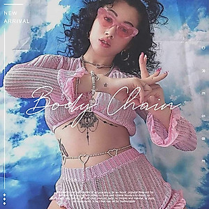 Dresbe Rhinestone Belly Waist Chain Silver Heart Body Chains Party Body Jewelry Accessories for Women