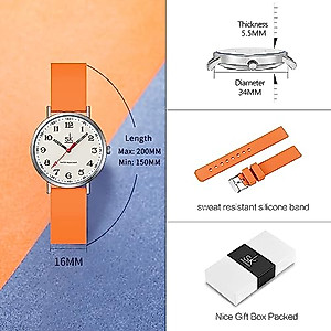 SHENGKE SK Ultra Thin Fashion Sport Sweatproof Women Watch Ladies Watch with Easy Read Dial and Colorful Silicone Band (Silver-Orange)