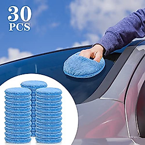 Fasmov 30 Pack Microfiber Wax Applicator, 5" Diameter Soft Microfiber Wax Applicator Pads with Finger Pocket Wax Applicator for Cars Wax Applicator Foam Sponge, Blue