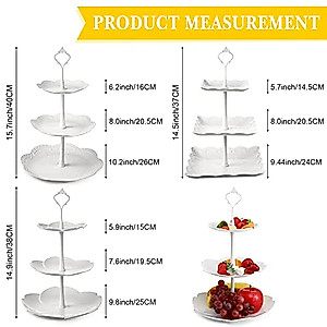 6 Packs Dessert Stand 3 Tiers Plastic Cupcake Stand Serving Tray Cupcake Display Stand Cookie Trays for Parties Round Flower Square Candy Trays for Display Party and Platters for Home (White)