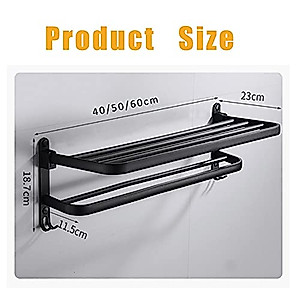-Shelf Balcony Bathroom Bath Towel Rack with Shelf Balcony Bathroom for Bathroom Wall Mounted Foldable Towel Holder,Towel Bar Shower Organizer,Heavy-Duty Rustproof/40Cm(15.7Inch)