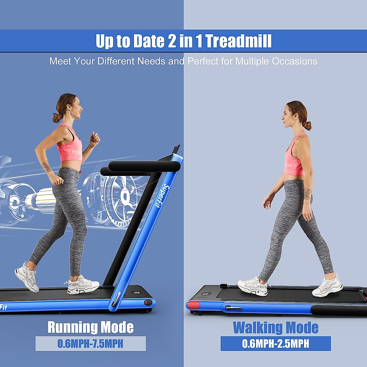 Goplus 2 in 1 Folding Treadmill, 2.25HP Superfit Under Desk Electric Treadmill, Installation-Free with Remote Control, APP Control and LED Display, Walking Jogging for Home Office