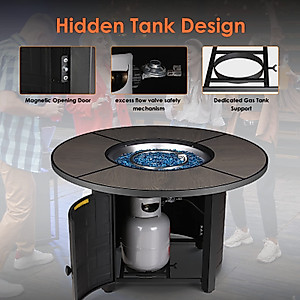 TLGREEN Propane Fire Pit Table 42in, 50,000 BTU Auto-Ignition Round Gas Fire Pits for Outside Patio, Fire Table with Waterproof Cover, Blue Stone and Lid, CSA Certification