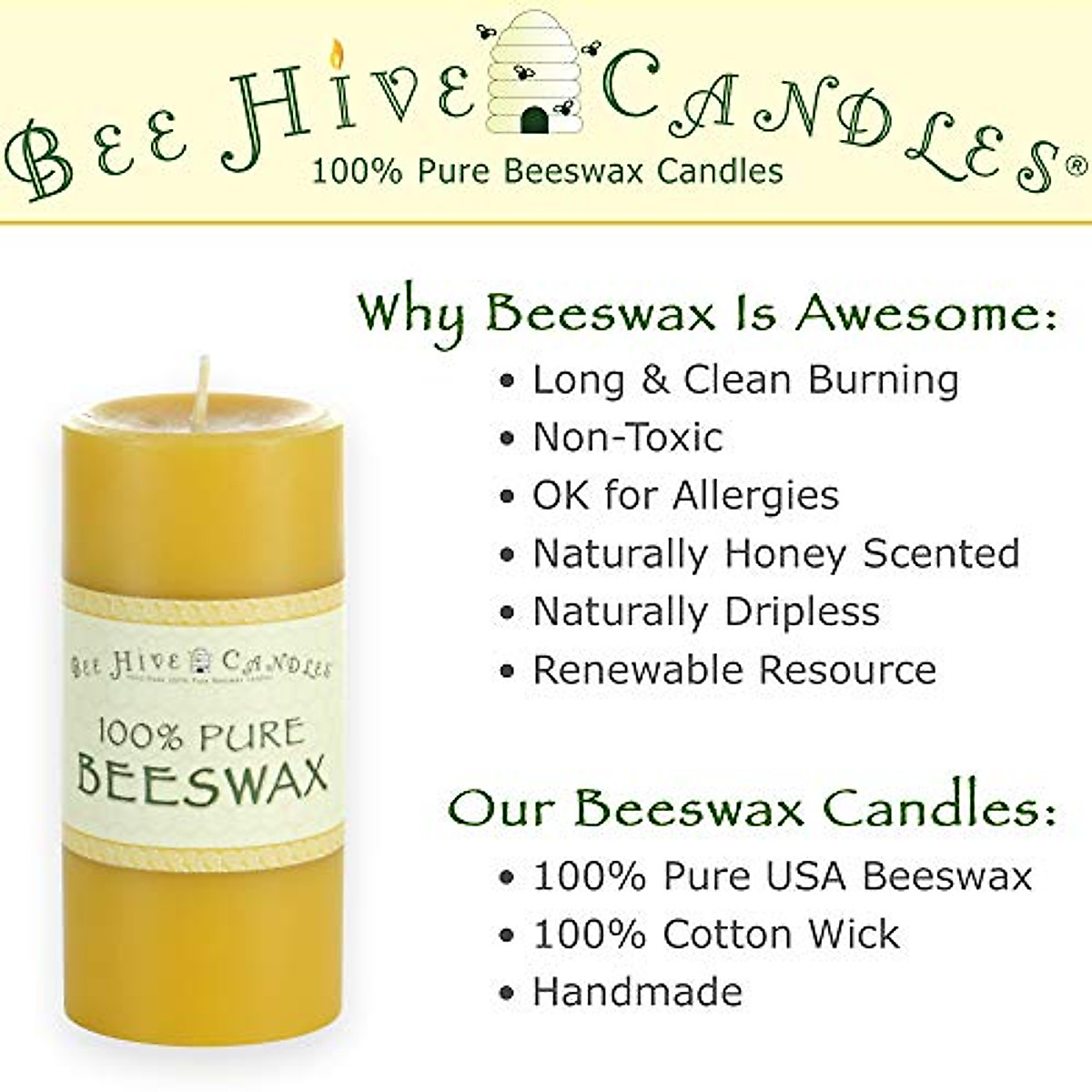 Bee Hive Candles 100% Pure Beeswax Pillar Candle (2" x 3" (3-Pack))