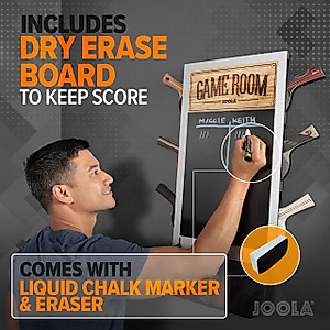 JOOLA Game Room Organizer with Ping Pong Paddle Holder, Table Tennis Ball Basket, Scoreboard, and Chalkboard