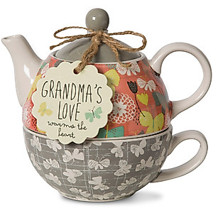 Pavilion Gift Company Bloom Grandma's Love Ceramic Tea for One, 15 oz, Multicolor