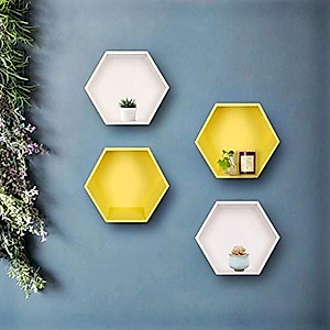 LLRYN Hexagonal Floating Shelf Wall-Mounted Rack, Modern and Simple Wooden, six Colors, Suitable for Bedroom, Bathroom, Living Room, Kitchen, etc. (Color : E)