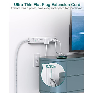 Power Strip Surge Protector with USB C - Flat Plug Extension Cord with 6 AC Outlets 4 USB (2 USB C), Wall Mount, 5ft, 900 J, Multi Plug Outlet Extender for Home Office Dorm Room Essentials