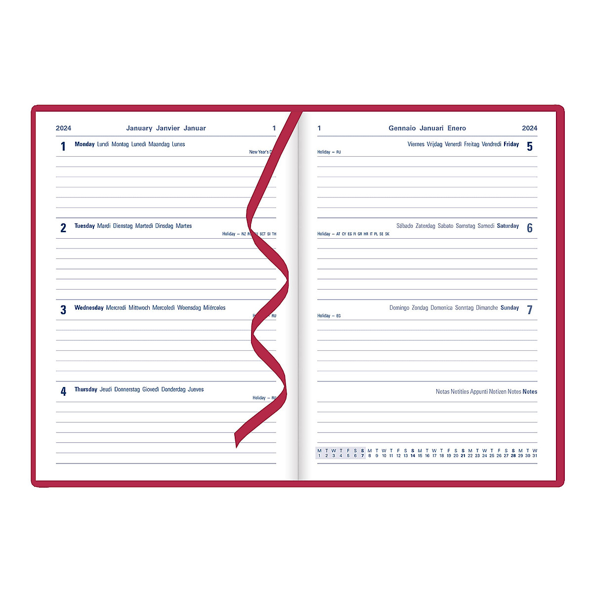 Letts of London Woodland Weekly Planner, 12 Months, January to December, 2024, A5 Size, 8.25" x 5.875", Multilingual, Pink (C082162-24)