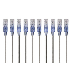 Monoprice Cat6A Ethernet Patch Cable - 7 Feet - Blue | Network Internet Cord - RJ45, 550Mhz, UTP, Pure Bare Copper Wire, 10G, 30AWG, 10-Pack - SlimRun Series
